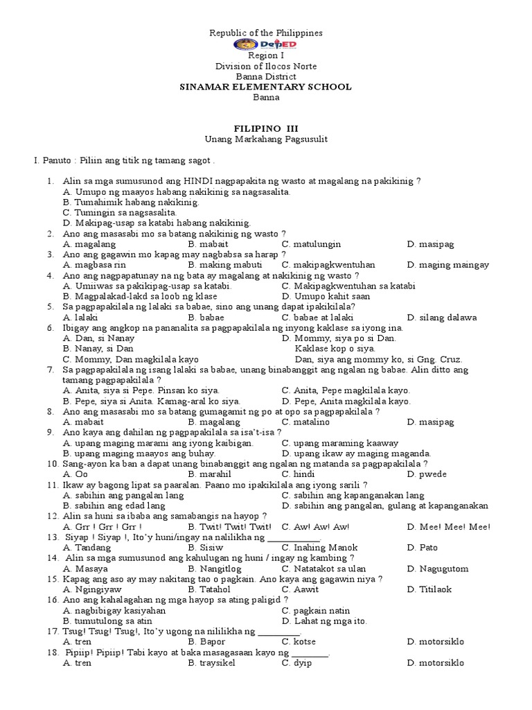 Filipino Test | PDF