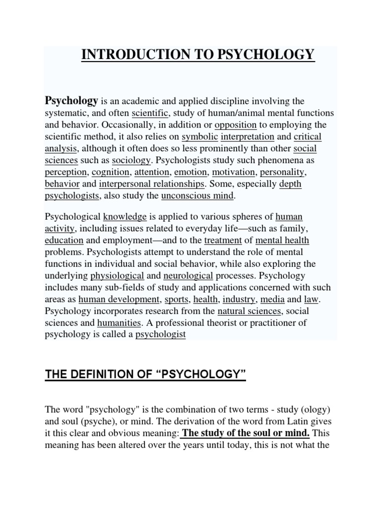 Introduction To Psychology | PDF | Psychoanalysis | Clinical Psychology