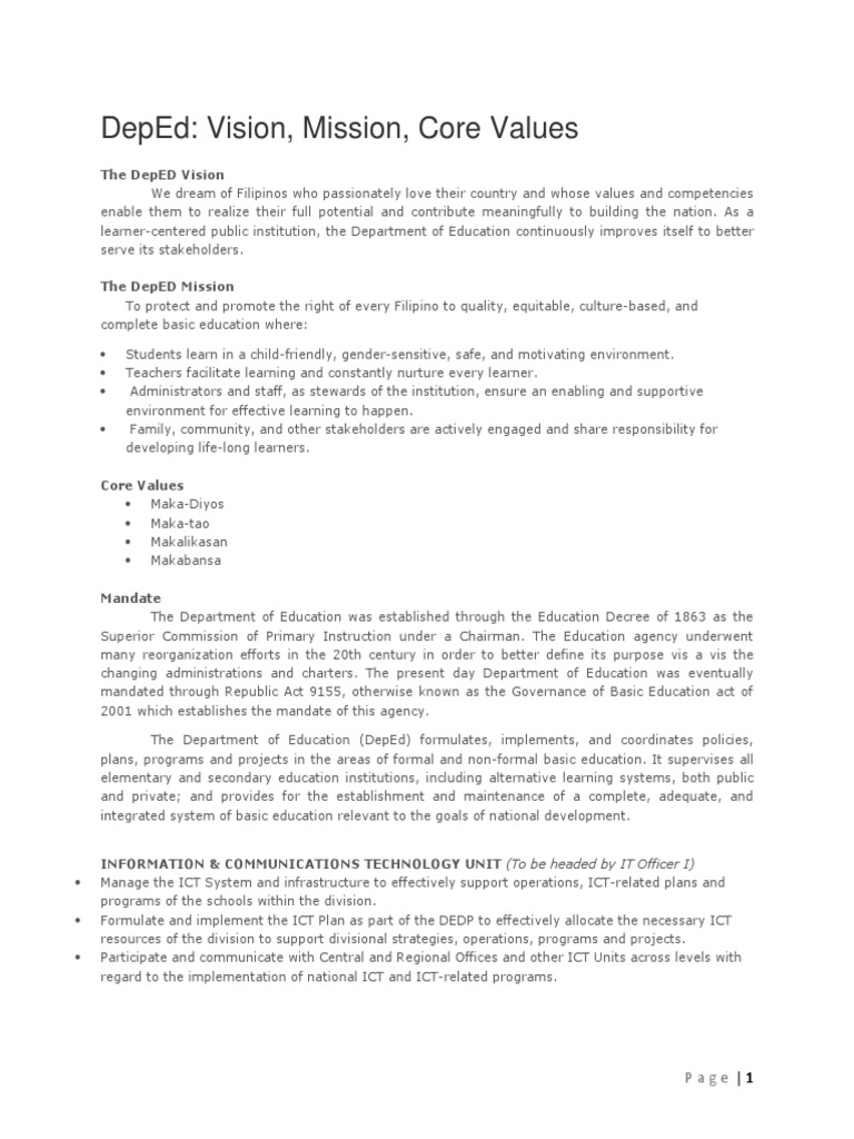 DepEd Mission Vision | Curriculum | Educational Technology