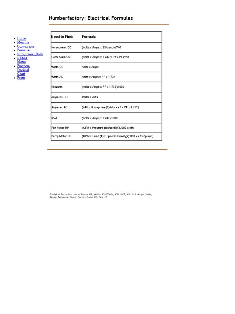 Electrical Formulas - Horse Power HP, Watts, KiloWatts, KW, KVA, Kilo ...