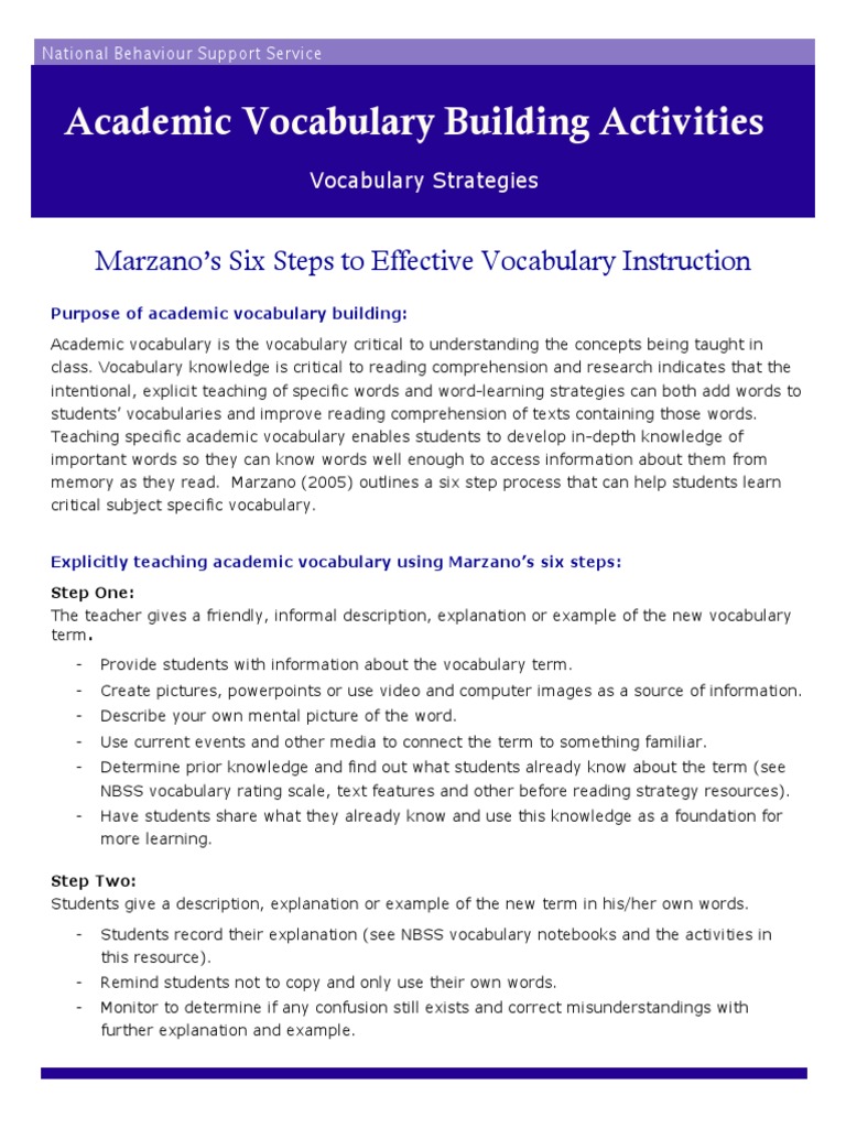 Academic Vocab Activities | PDF | Reading Comprehension | Vocabulary