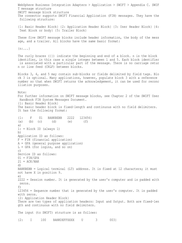 Swift Block Info and Format | PDF | Transmission Control Protocol ...