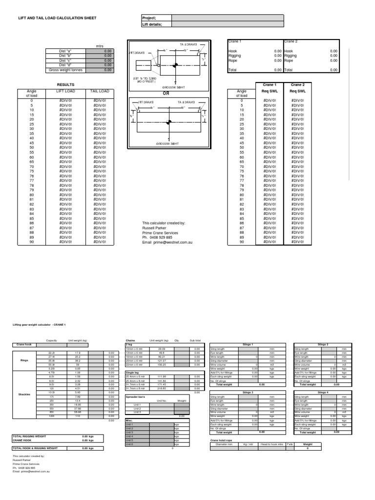 Lift and Tail Load Calculation Sheet Project Lift Details : How To Use ...