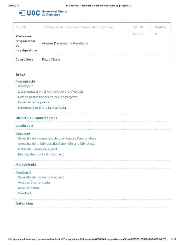 Pla Docent - Tècniques de Desenvolupament de Programari | PDF ...