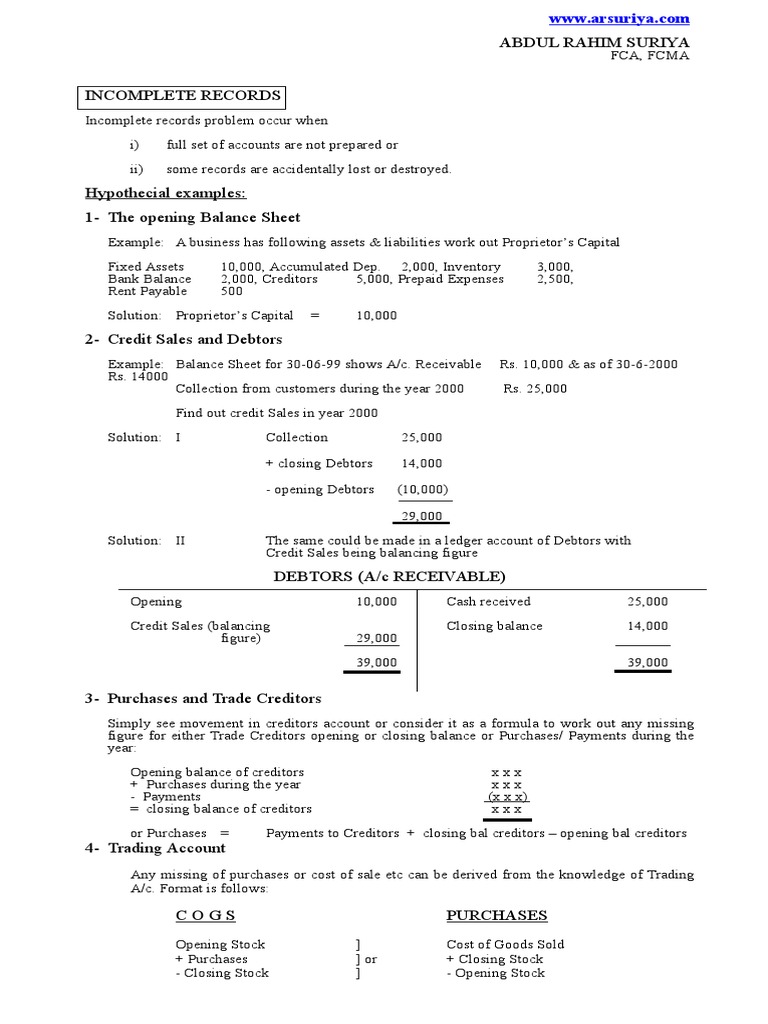 Incomplete Records - Single Entry | PDF | Debits And Credits | Cost Of ...