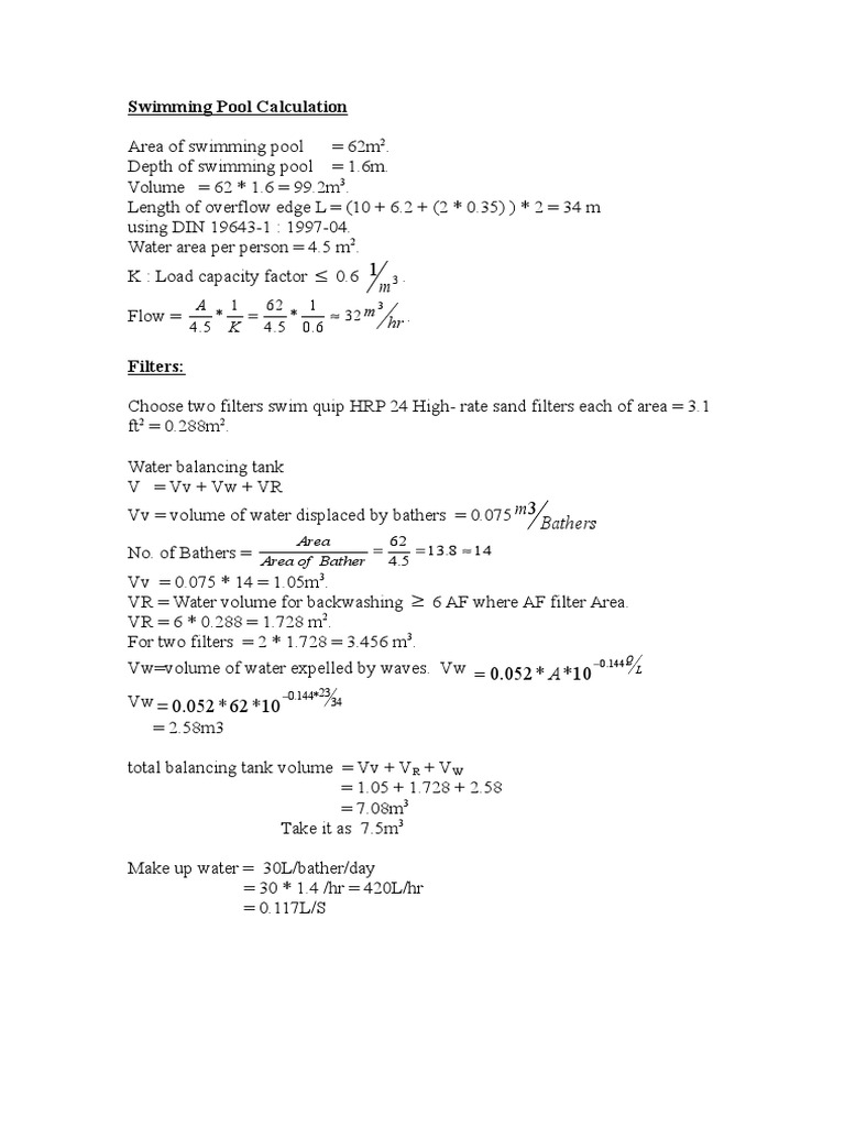 Swimming Pool Calculation | Swimming Pool | Chlorine