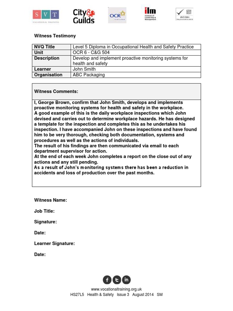 Witness Testimony Example | PDF | Occupational Safety And Health | Safety