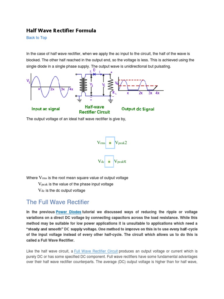 Half Wave Rectifier Formula | PDF | Rectifier | Capacitor