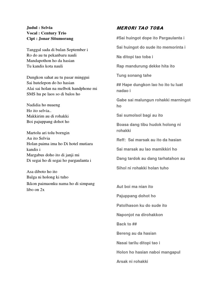 Lirik Lagu Batak | PDF