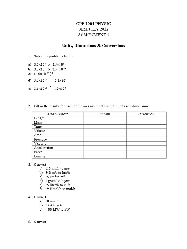 Tutorial 1 - Conversion (Physic) | PDF | Science & Mathematics ...