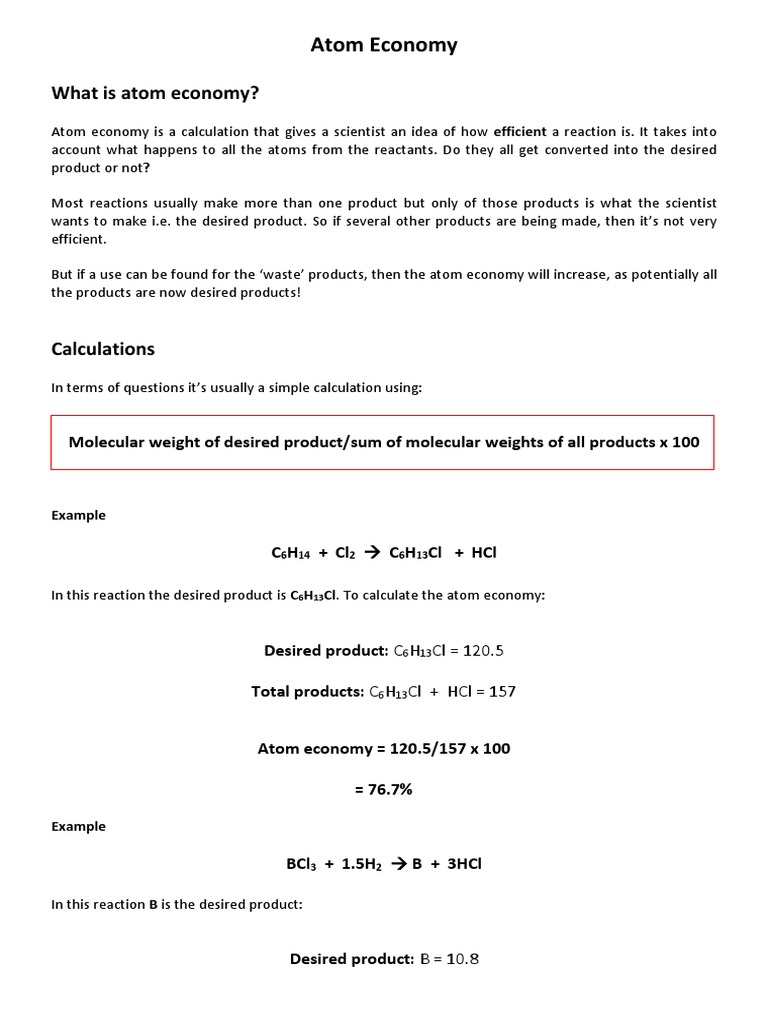 Atom Economy Edexcel | Chemical Reactions | Molecules