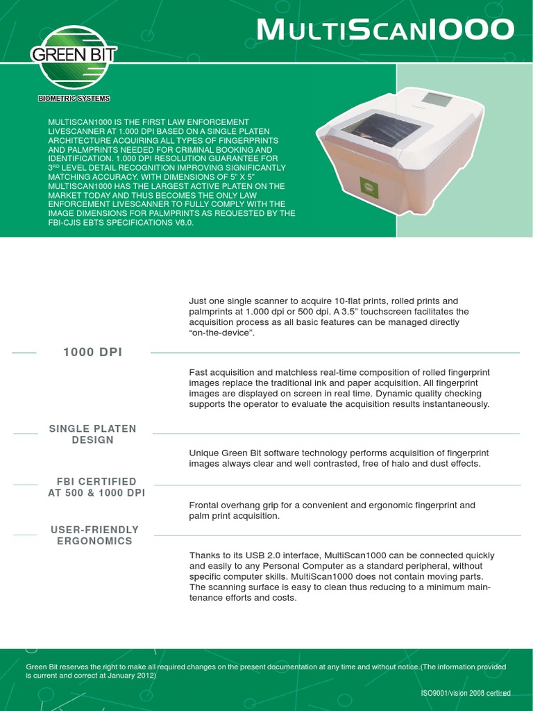 Multi Scan 10000 Spec | PDF | Image Scanner | Fingerprint