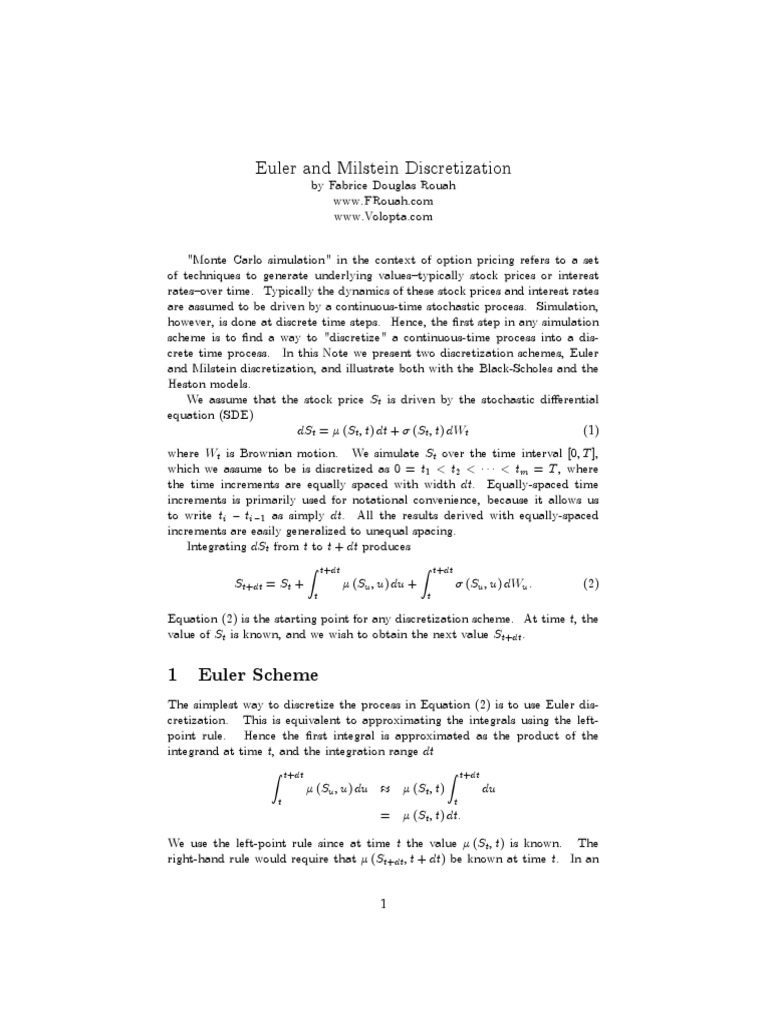 Euler and Milstein Discretization | PDF | Stochastic Differential ...