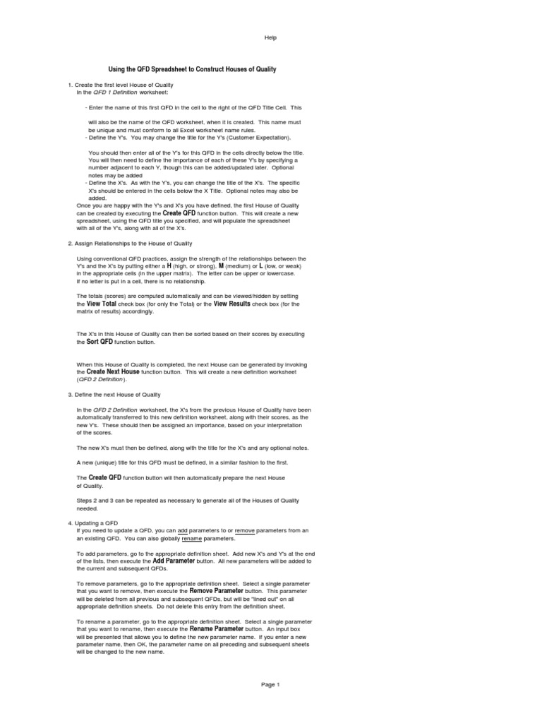 QFD Template | PDF | Parameter (Computer Programming) | Spreadsheet