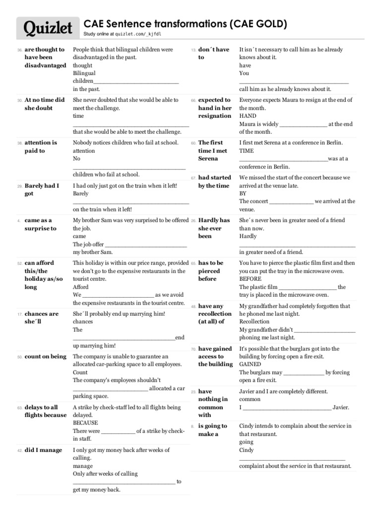 CAE Sentence Transformations | PDF