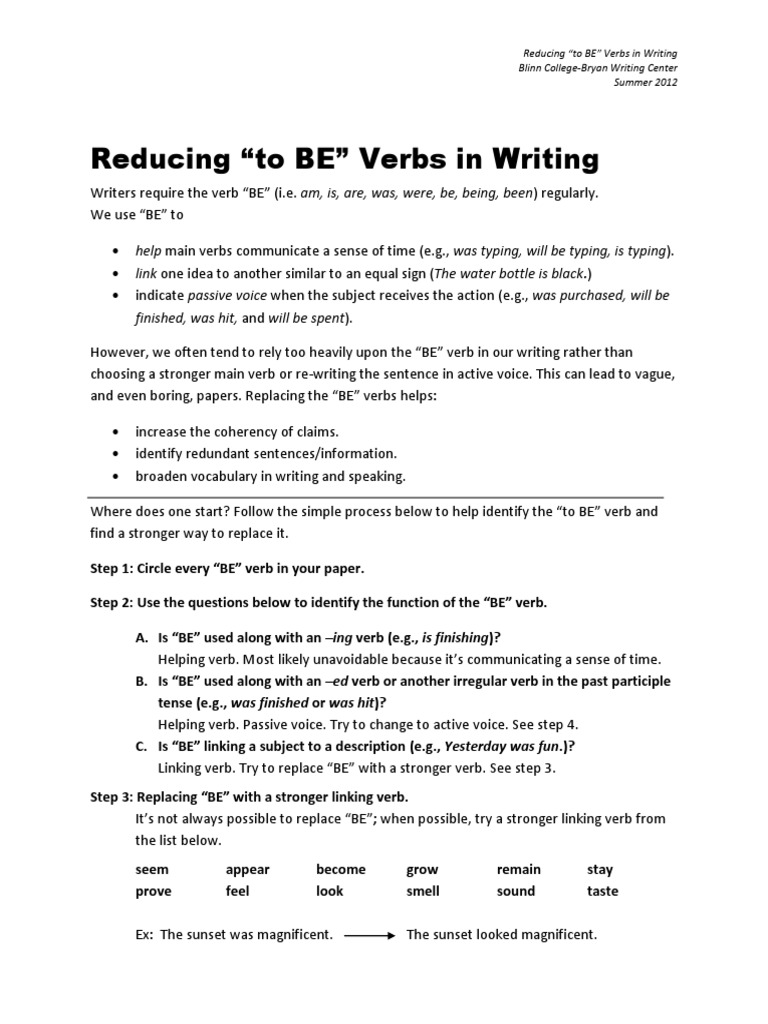 Reducing The To BE Verb | PDF | Verb | Subject (Grammar)