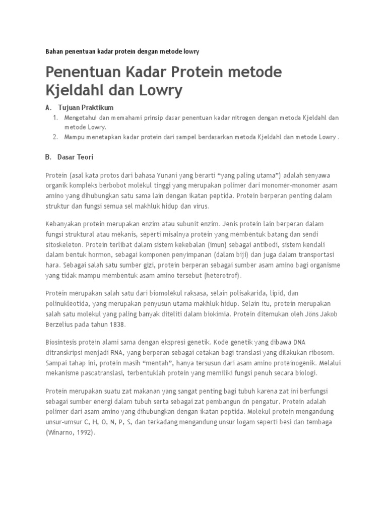 Bahan Penentuan Kadar Protein Dengan Metode Lowry | PDF