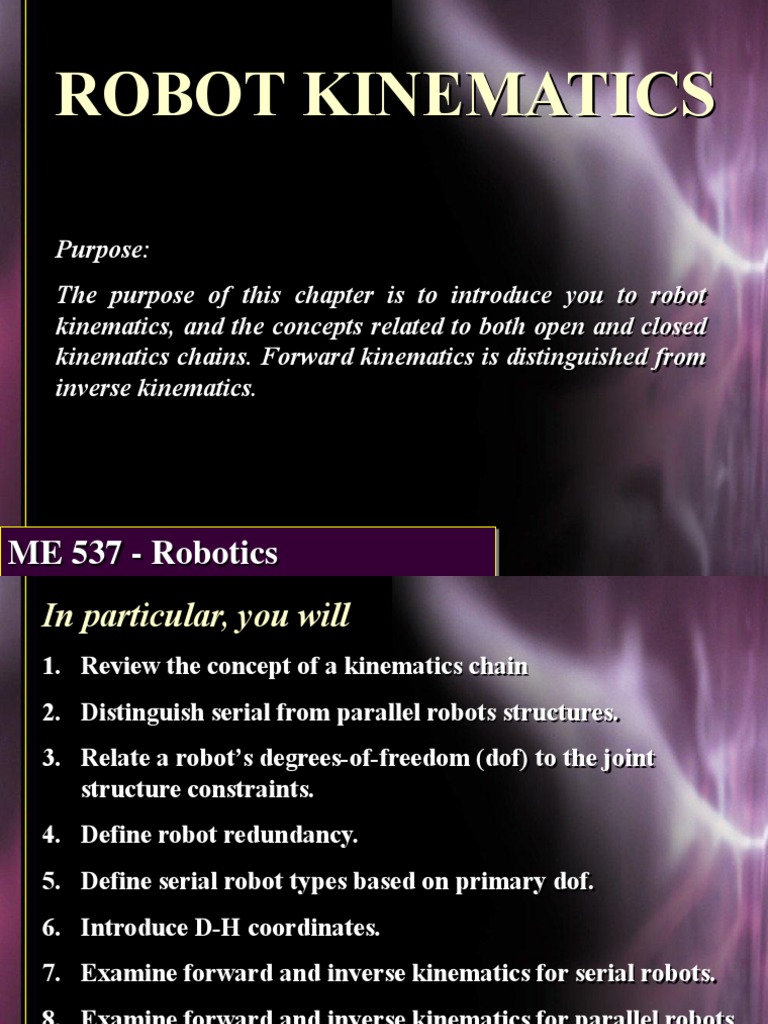 Robot Kinematics Guide | PDF | Kinematics | Robotics