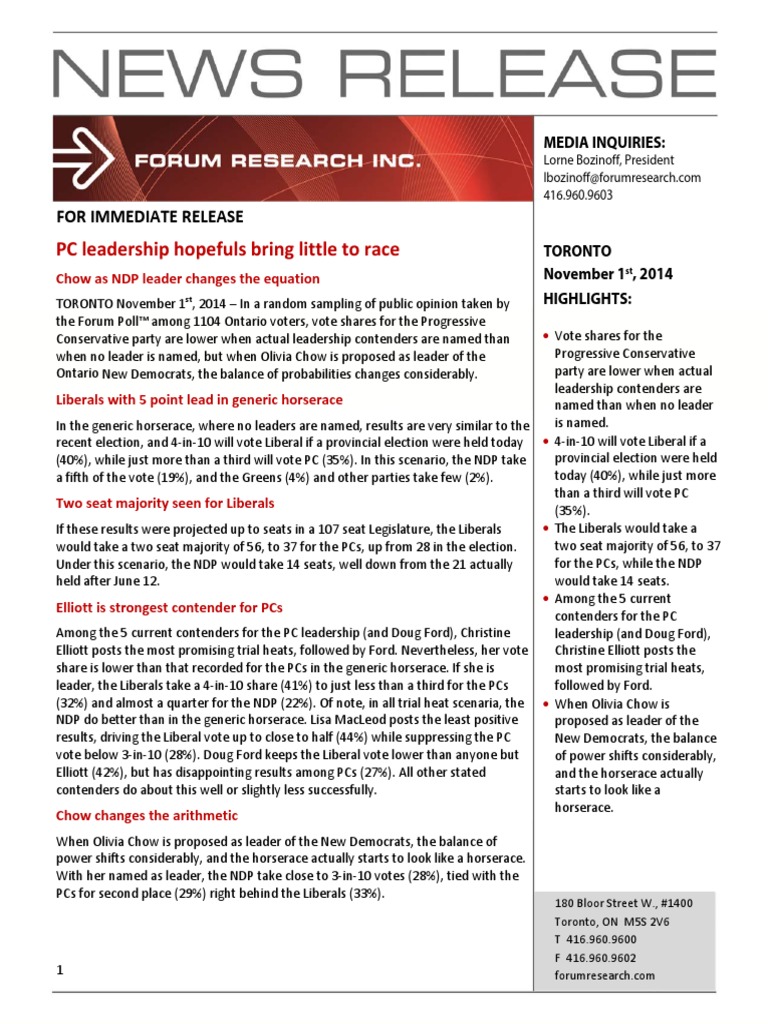 Contending For PC Leadership | PDF | Opinion Poll | Politics Of Canada