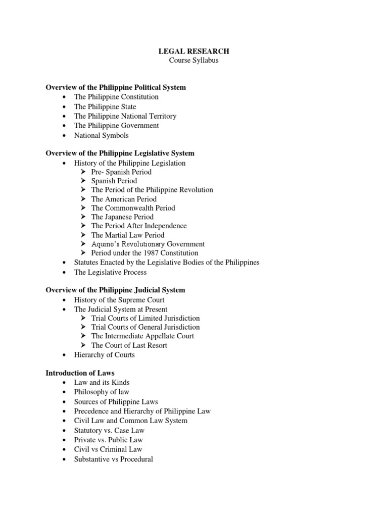 Legal Research Syllabus | PDF | Precedent | Case Law