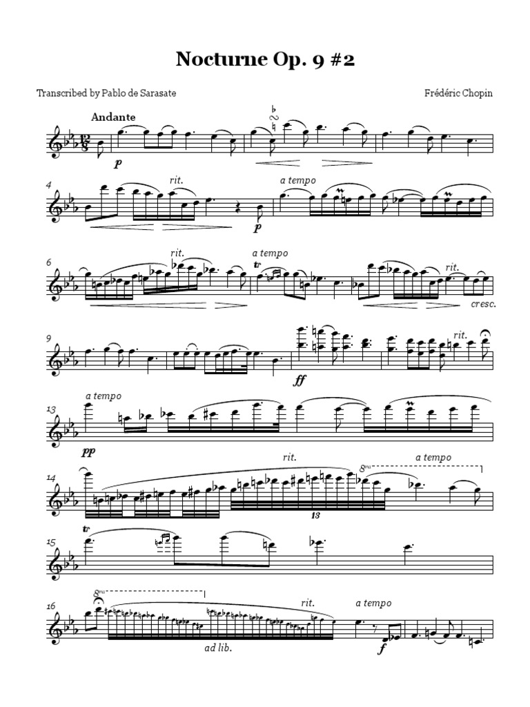 CHOPIN- Nocturne Op 9 No 2 for violin solo