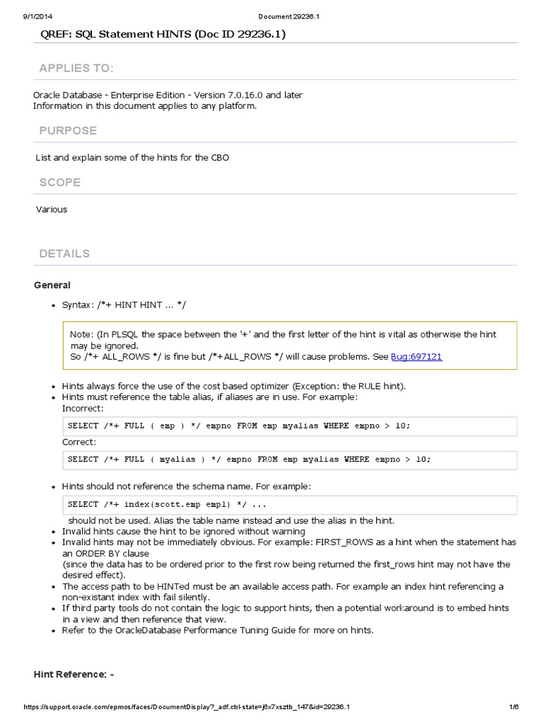 SQL Statement Hints | PDF | Database Index | Sql
