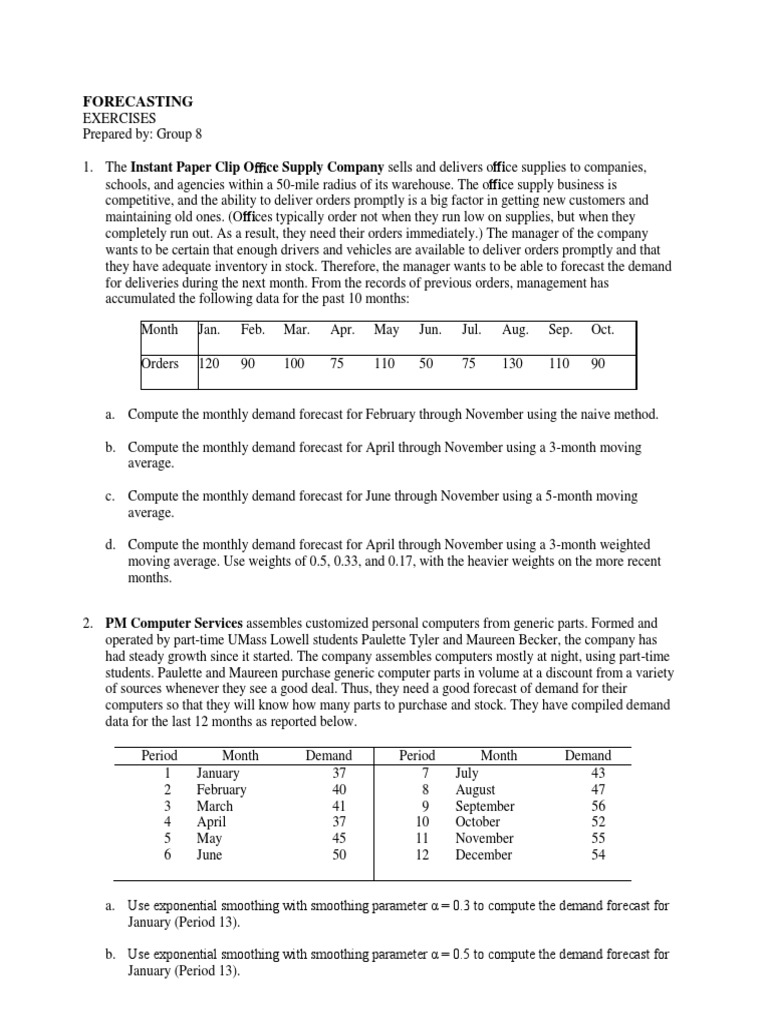 8 Forecasting (Exercises) | PDF | Forecasting | Moving Average