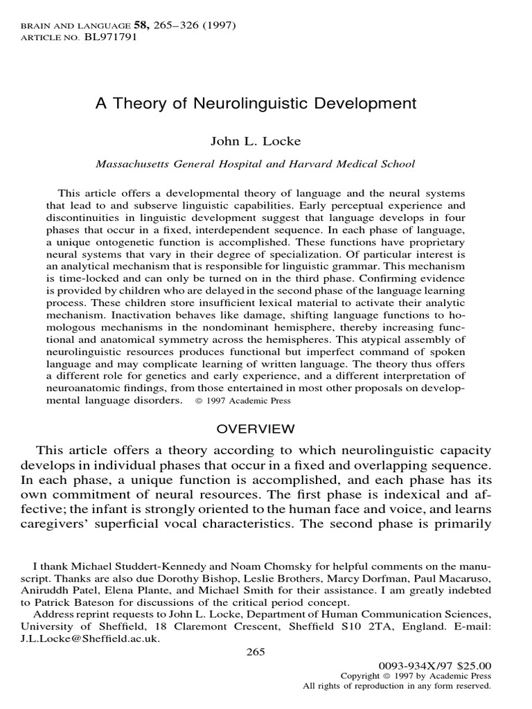 Locke - Neurolinguistic Development | PDF | Language Acquisition ...