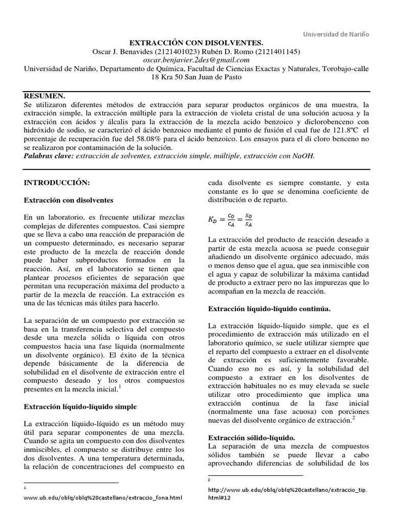 Extraccion Con Solventes | Descargar gratis PDF | Solubilidad | Solvente