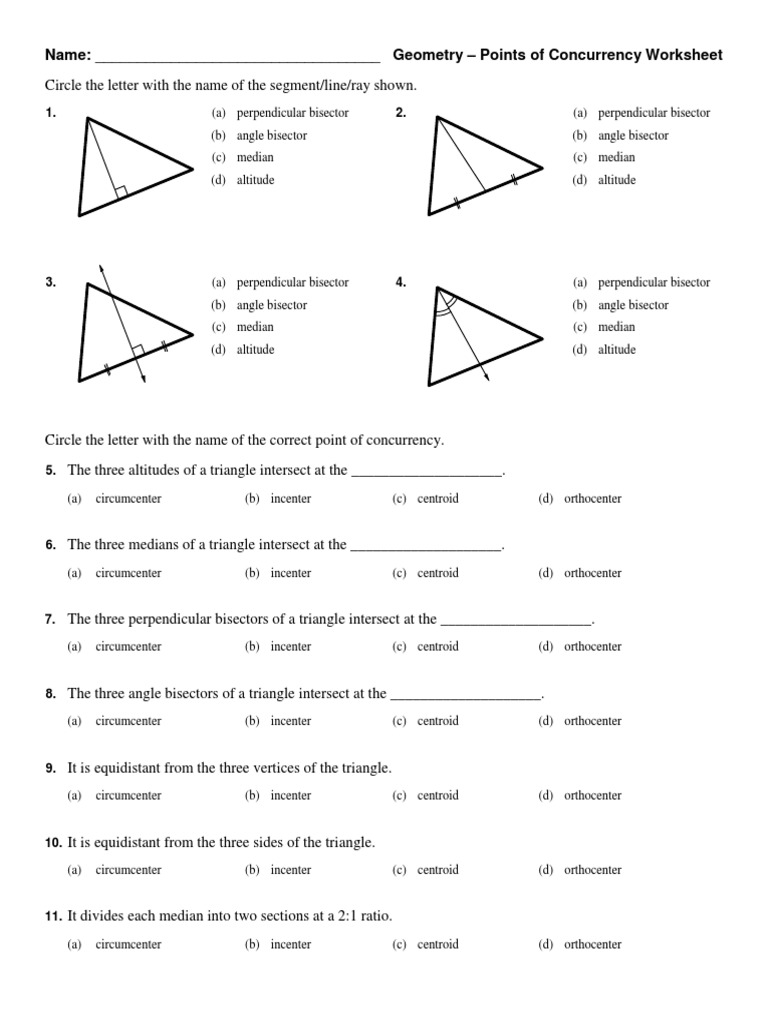 Geometry Points of Concurrency Worksheet: Identifying Segment Types and ... Geometry Points of Concurrency Worksheet: Identifying Segment Types and ...