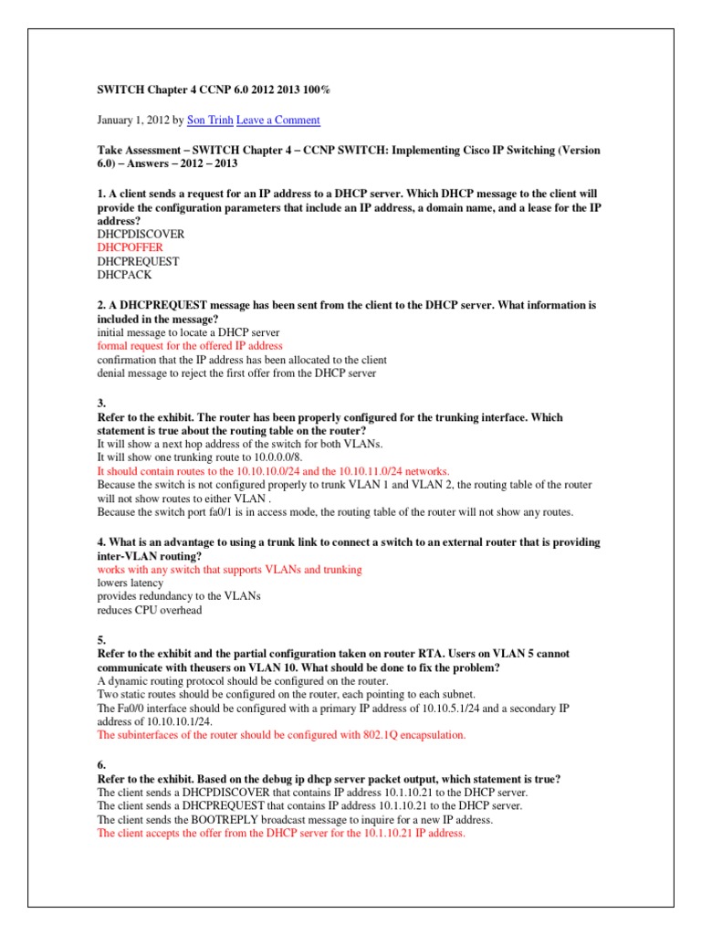 CCNP Chapter 4 - 100% | PDF | Ip Address | Router (Computing)