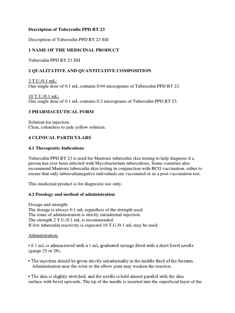 Tuberculin PPD RT 23 | Immunology | Medical Specialties