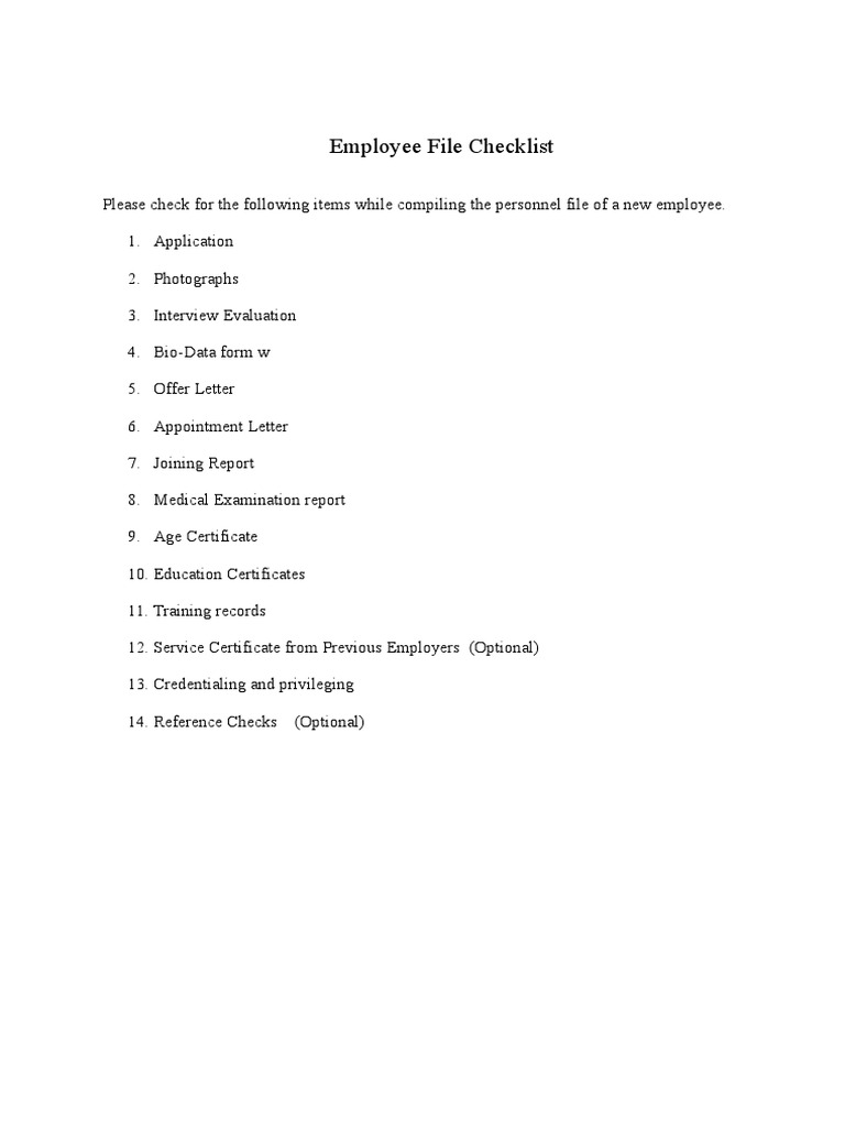 Employee File Checklist | PDF