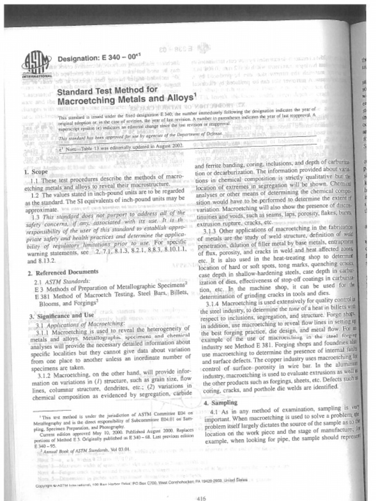 Astm - A340 Standard Test Method For Macroetching | PDF