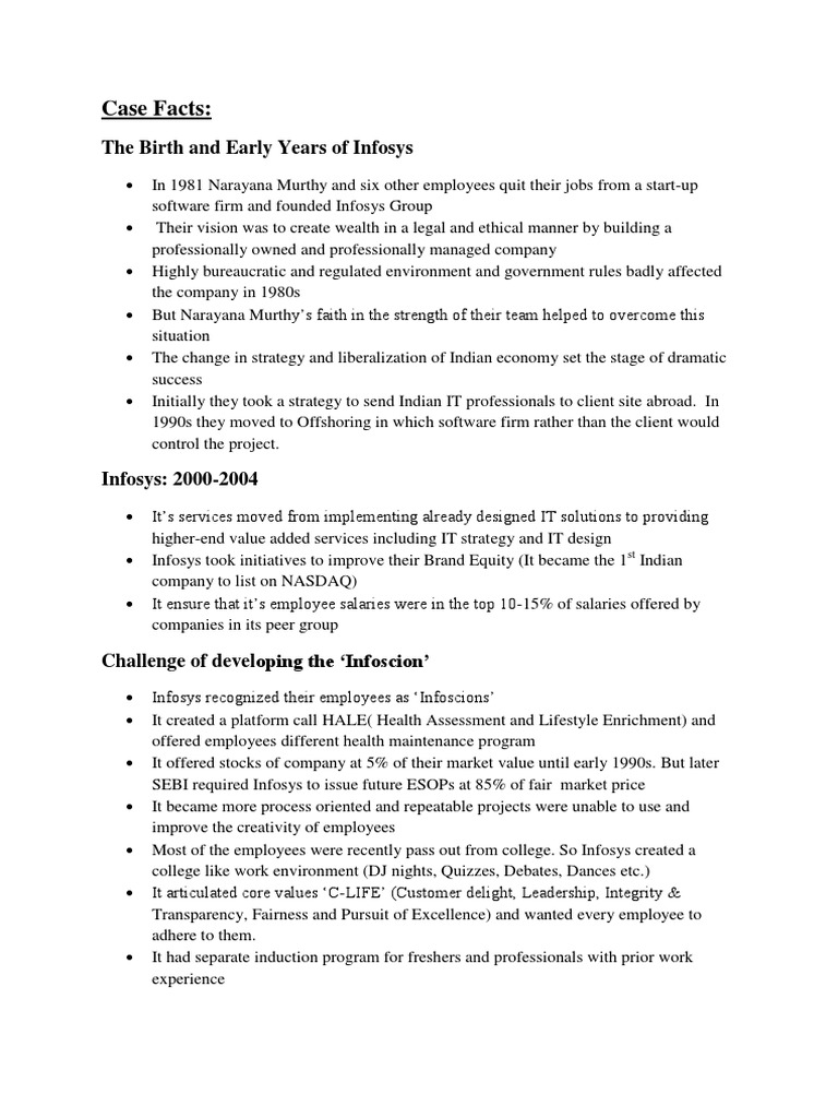 Case Facts:: The Birth and Early Years of Infosys | Download Free PDF ...
