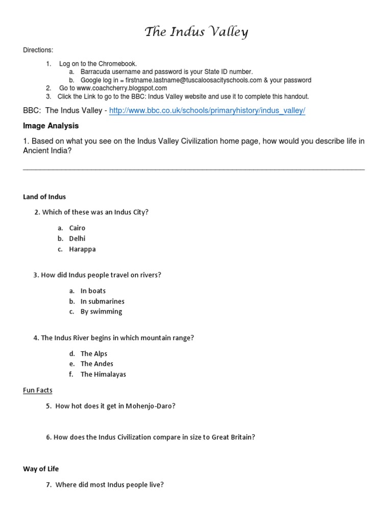 The Indus Valley Web Activity | PDF | Social Science