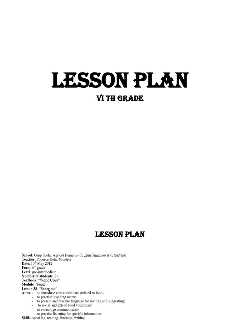 Eating Out | PDF | Menu | Lesson Plan