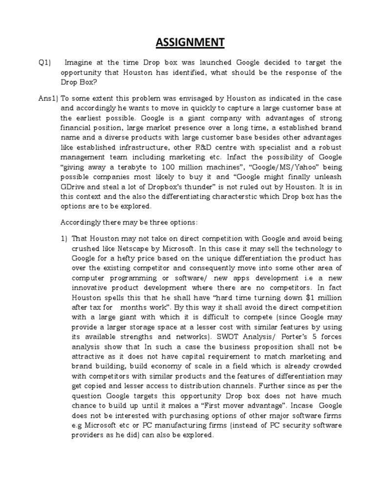 Dropbox Case Assignment | PDF | Competitive Advantage | Google