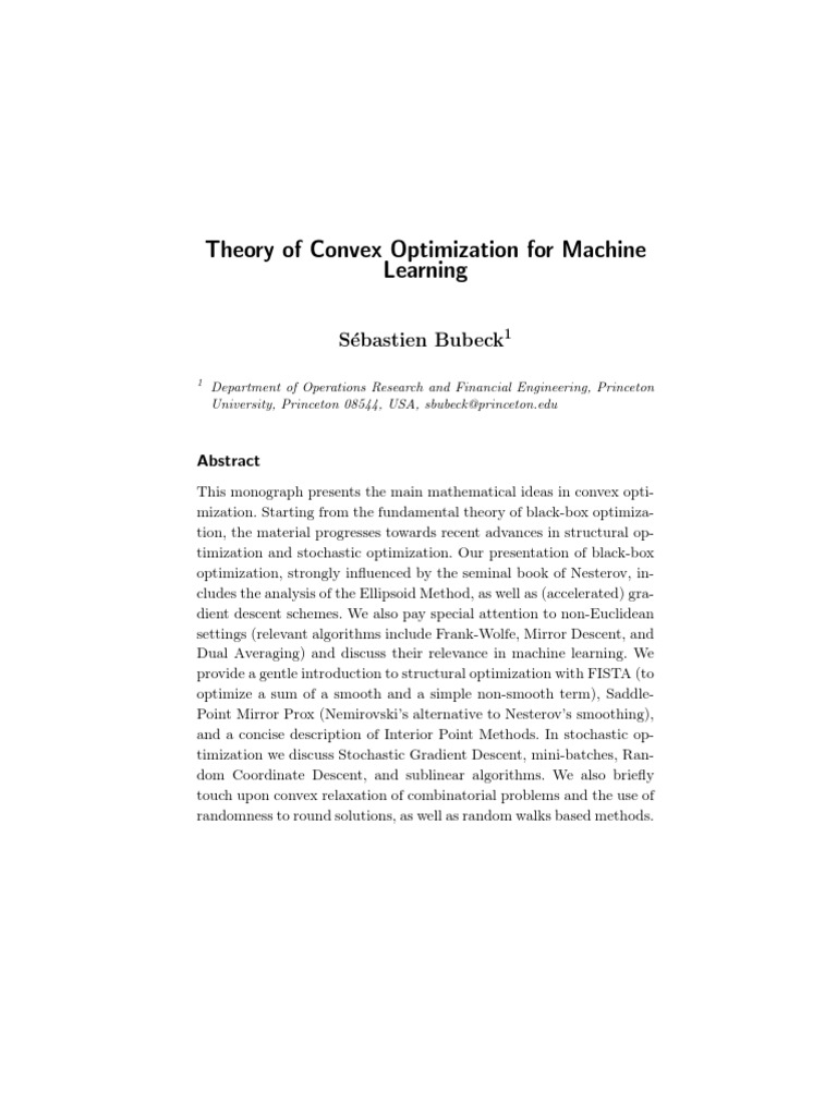 Convex Optimization For Machine Learning | PDF | Mathematical ...
