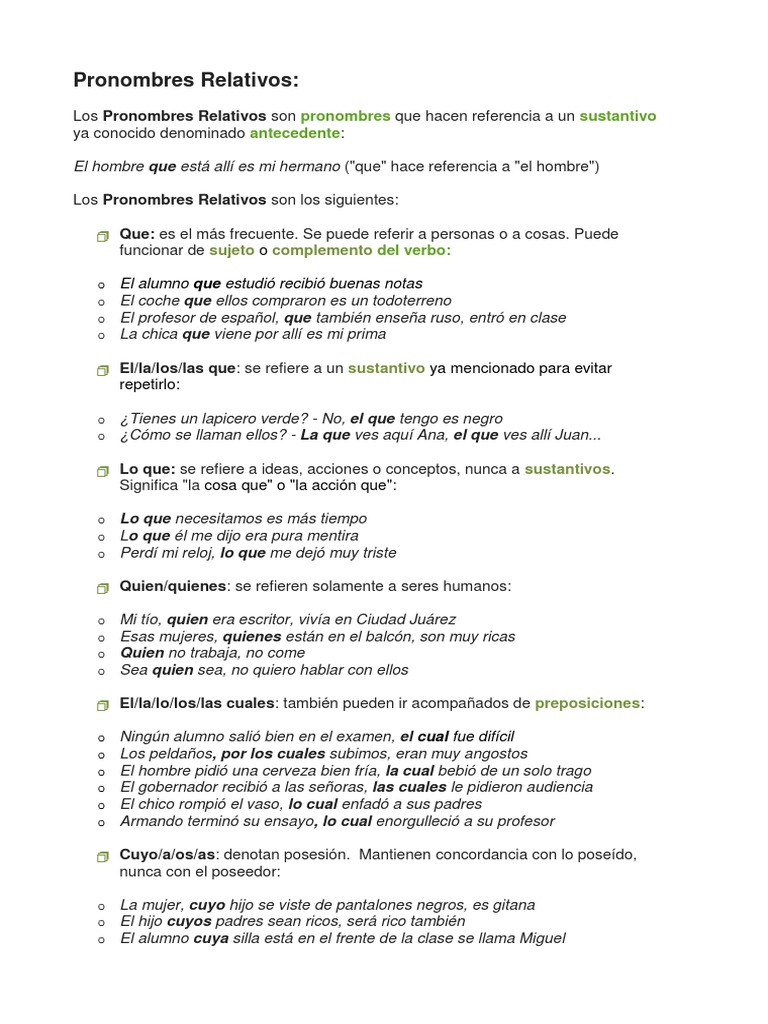 Pronombres Relativos y Adverbios | PDF | Sustantivo | Pronombre