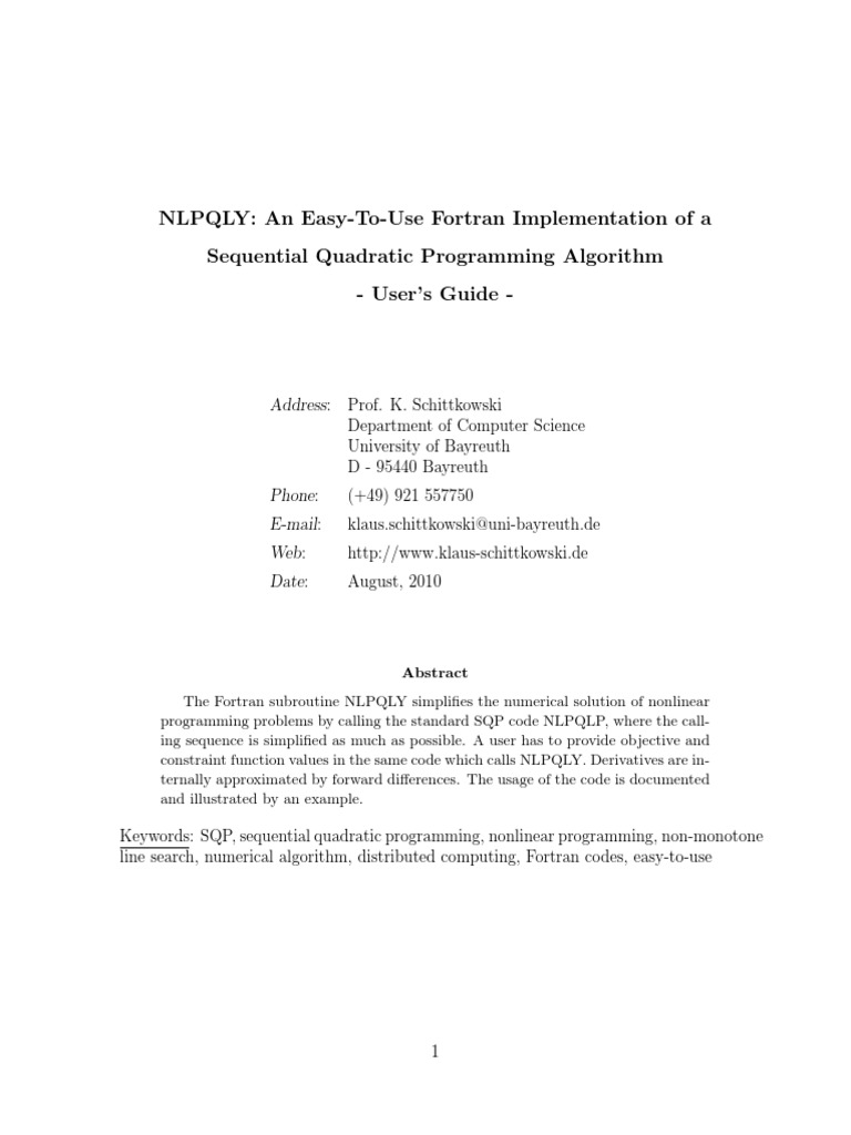 NLPQLY: An Easy-To-Use Fortran Implementation of A Sequential Quadratic ...
