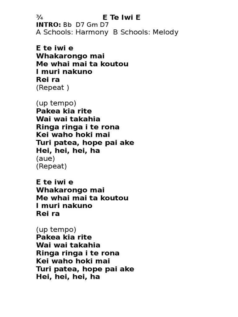 E Te Iwi E Lyrics Pdf