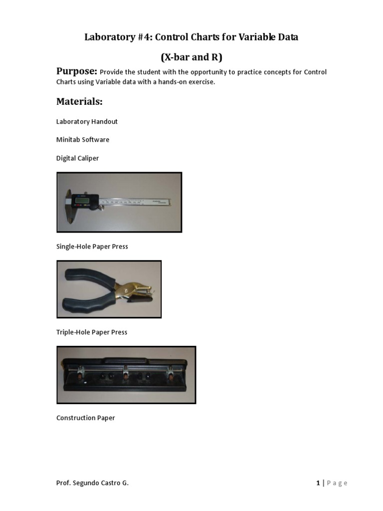 Laboratory #4: Control Charts For Variable Data (X-Bar and R) Purpose ...