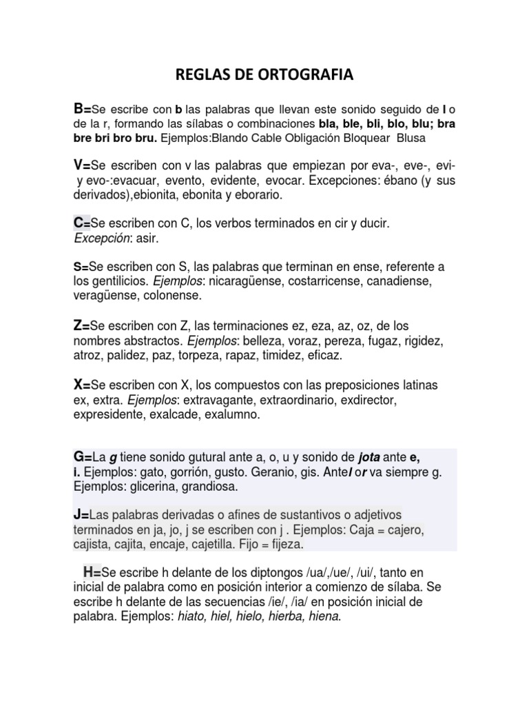 Reglas De Ortografia
