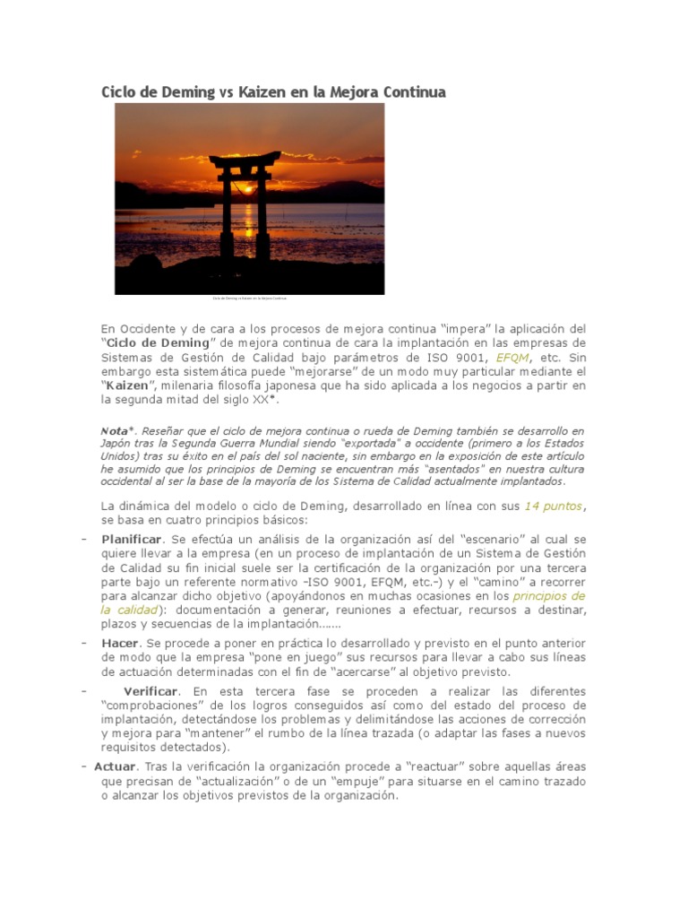 Ciclo de Deming Vs Kaizen en La Mejora Continua | PDF | Calidad ...