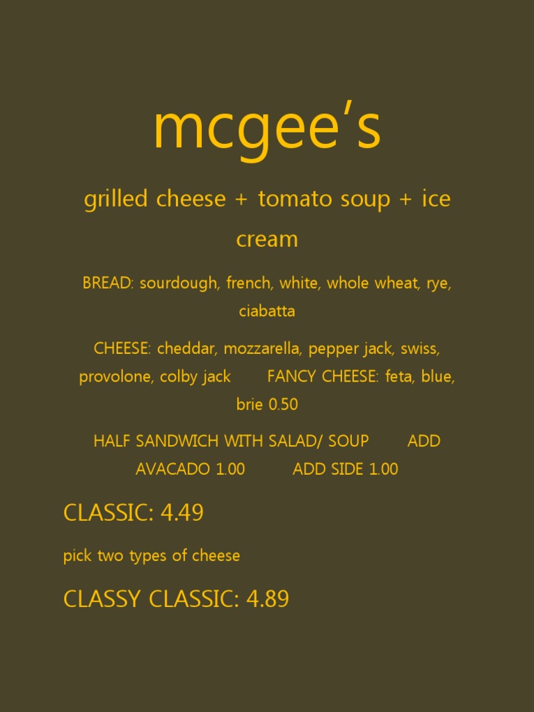 McGee's Chicken Menu Highlights | PDF