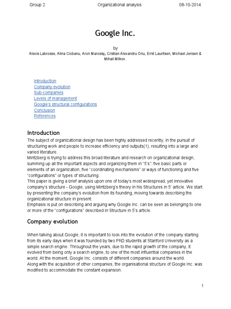Google Analysis Based On Structures in 5's by Mintzberg | PDF | Google ...
