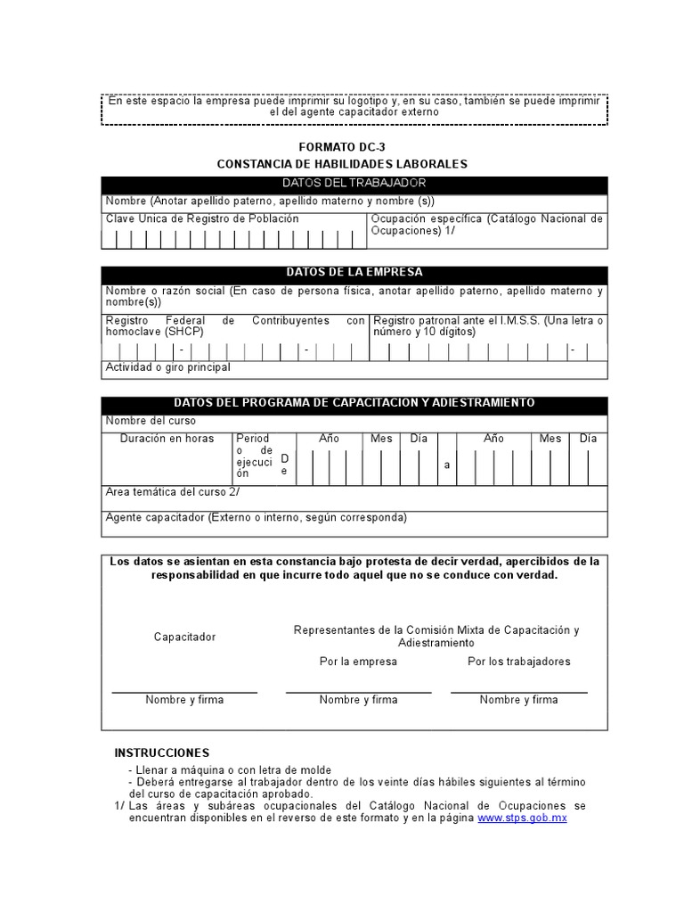 Formato dc3 Constancia de Habilidades Laborales | Correo electrónico | México
