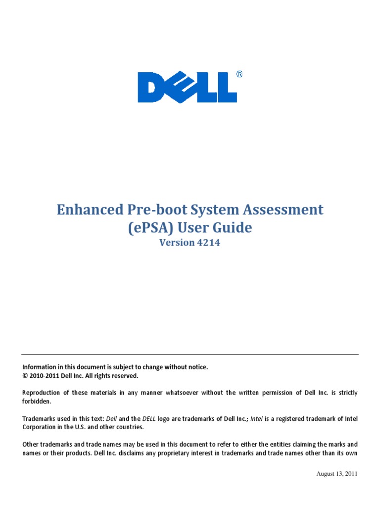 Enhanced Pre Boot System Assessment (ePSA) User Guide | PDF | Booting ...
