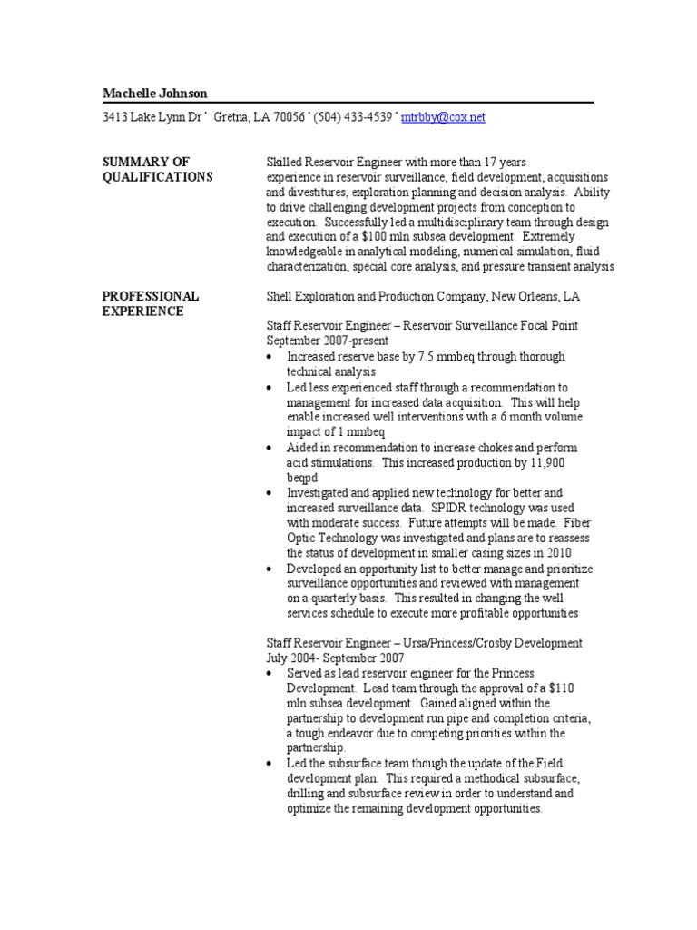 Machelle Johnson Resume | PDF | Simulation | Subsea (Technology)